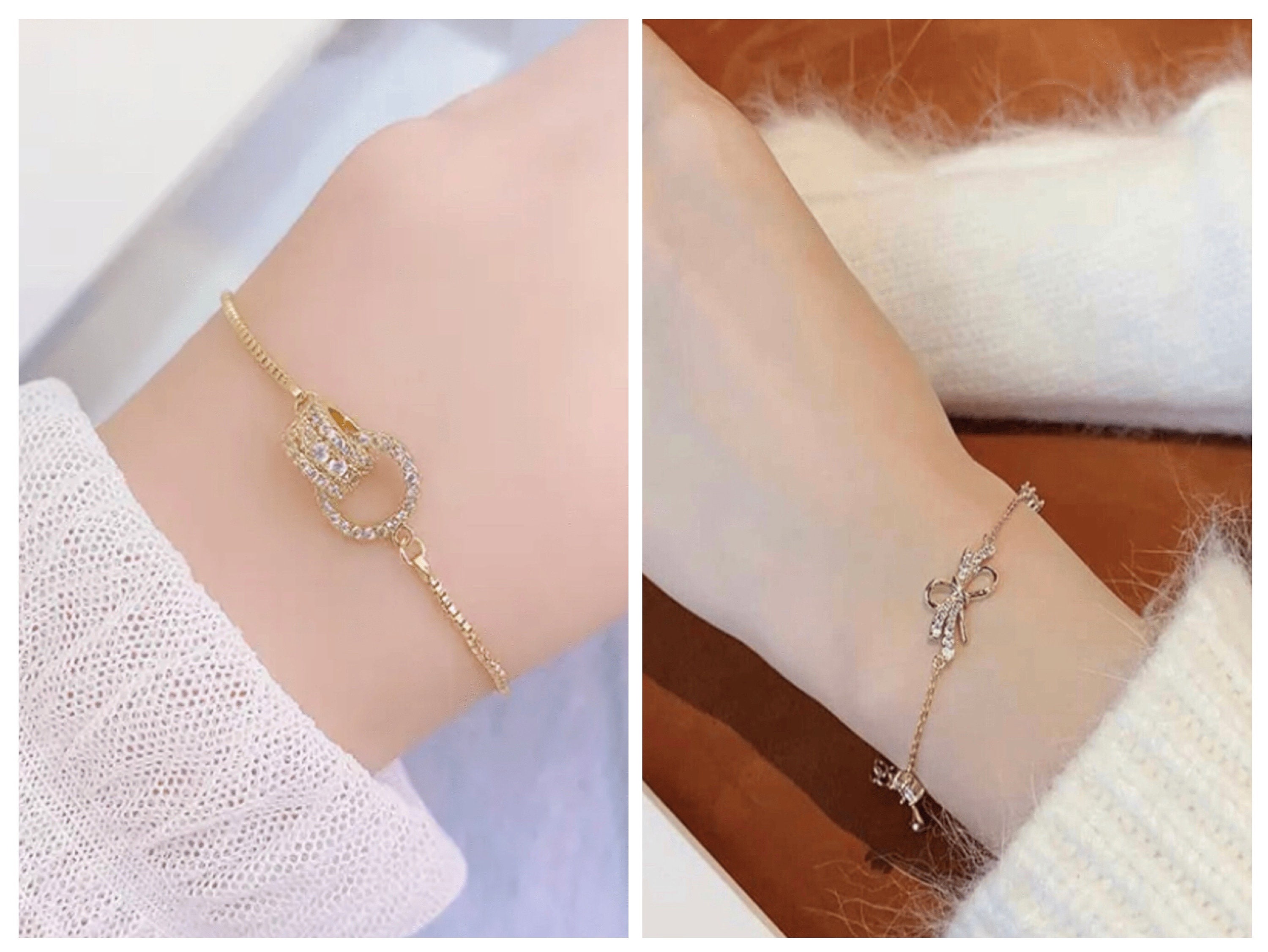 Gold Triple Link Chain Bracelet14k Real Gold Plated Zircon - Etsy