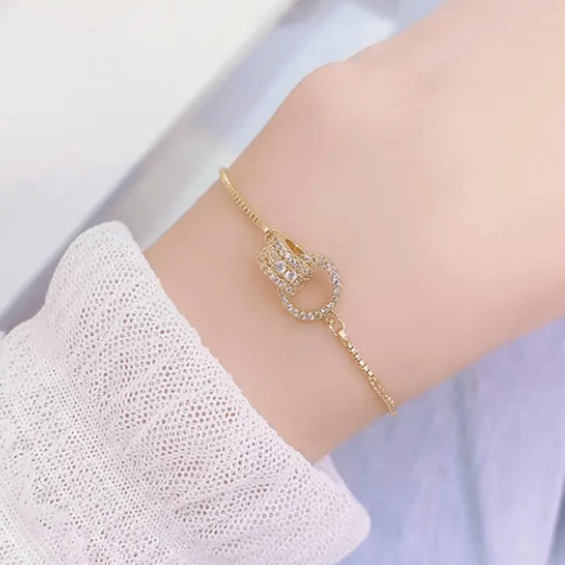 Gold Triple Link Chain Bracelet14k Real Gold Plated Zircon - Etsy