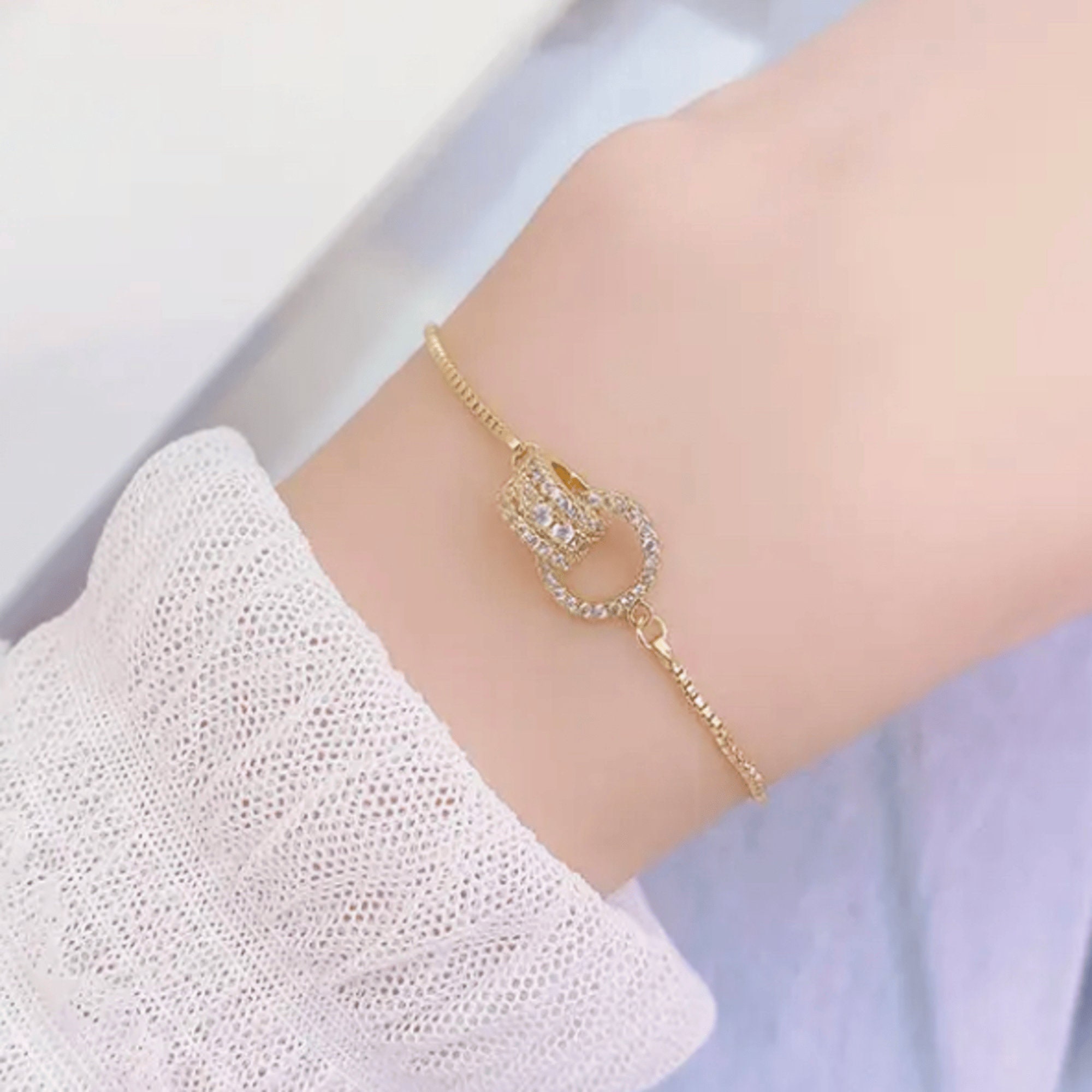 Gold Triple Link Chain Bracelet14k Real Gold Plated Zircon - Etsy