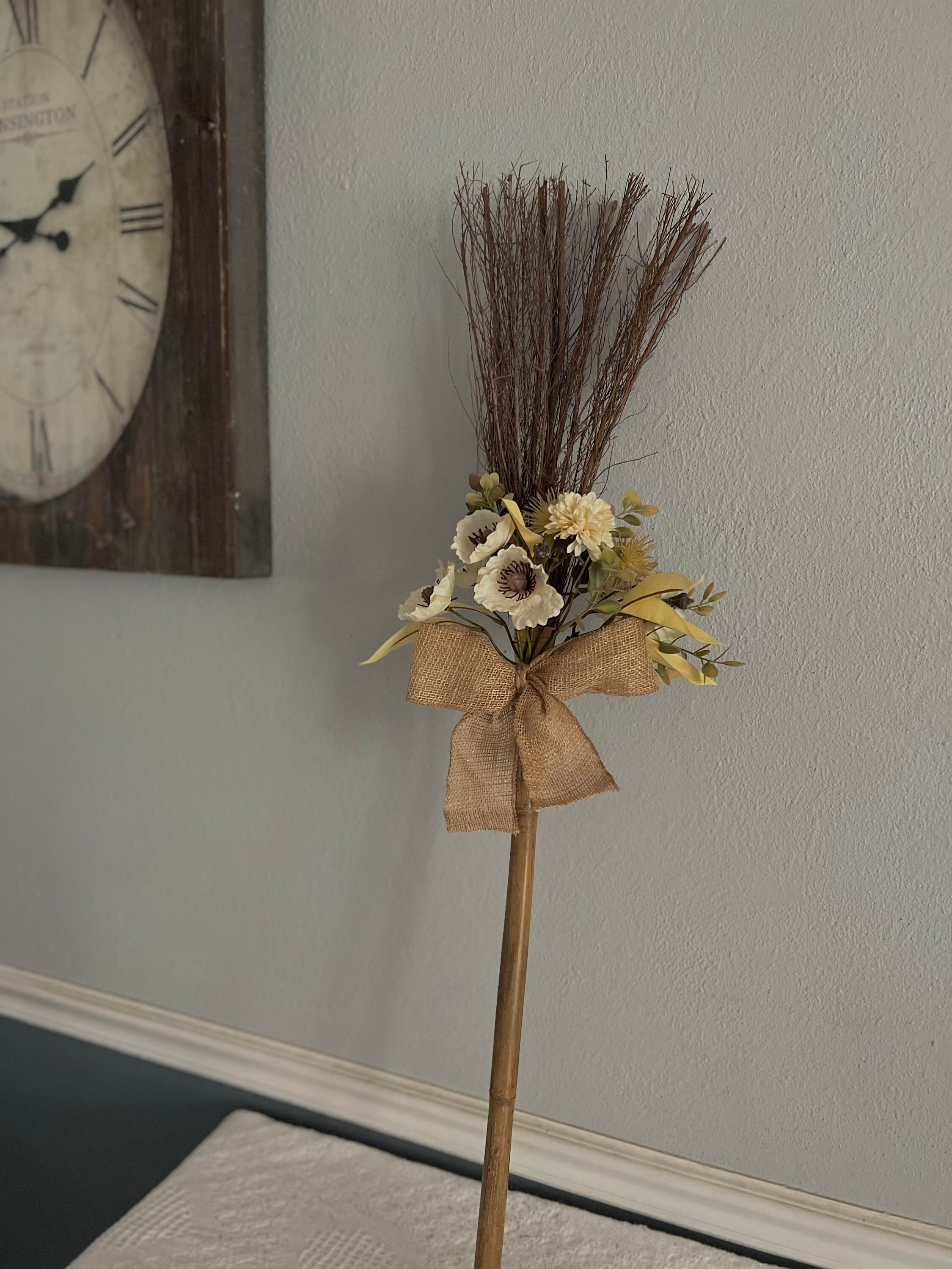 Witches Broom With Cream and Brown Florals, Halloween Broom Decoration ...