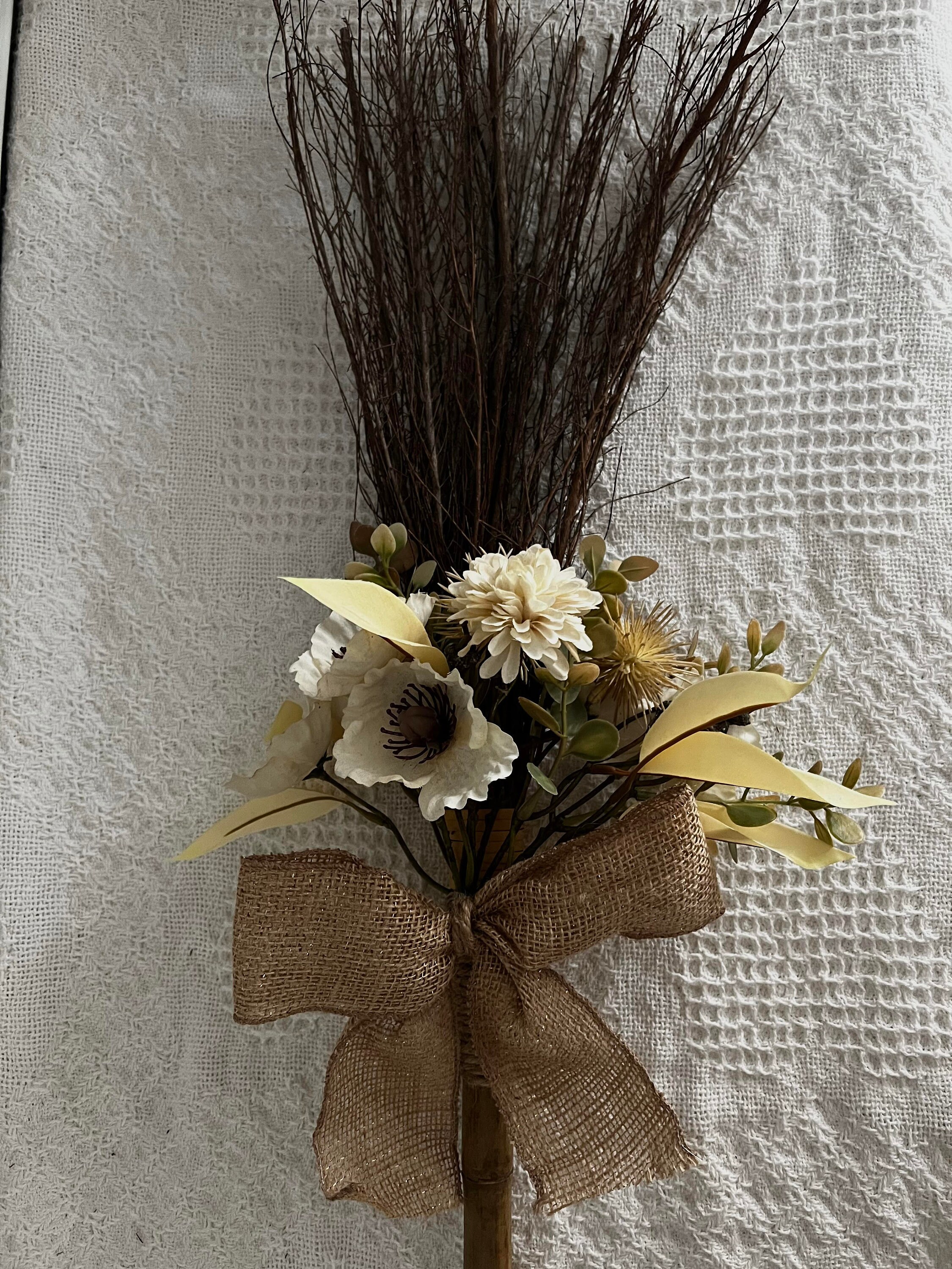 Witches Broom With Cream and Brown Florals, Halloween Broom Decoration ...