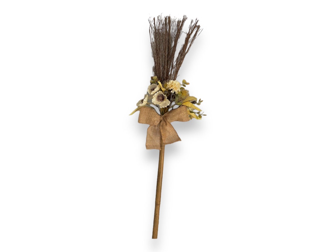 Witches Broom With Cream and Brown Florals, Halloween Broom Decoration ...