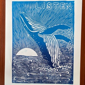 Ocean Life #1- Original Linocut Print of a Humpback Whale - Etsy