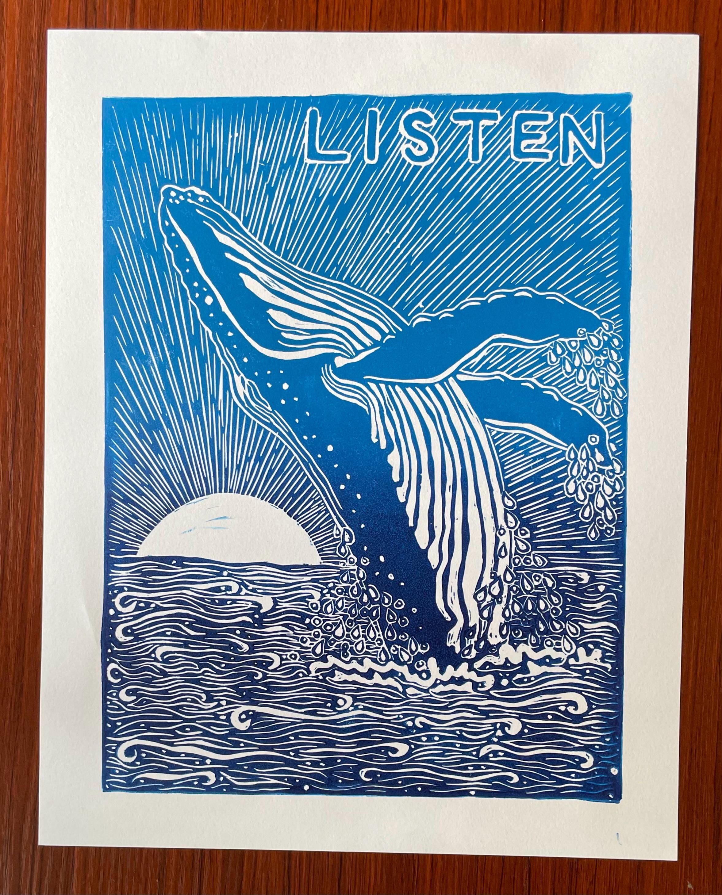 Ocean Life #1- Original Linocut Print of a Humpback Whale - Etsy