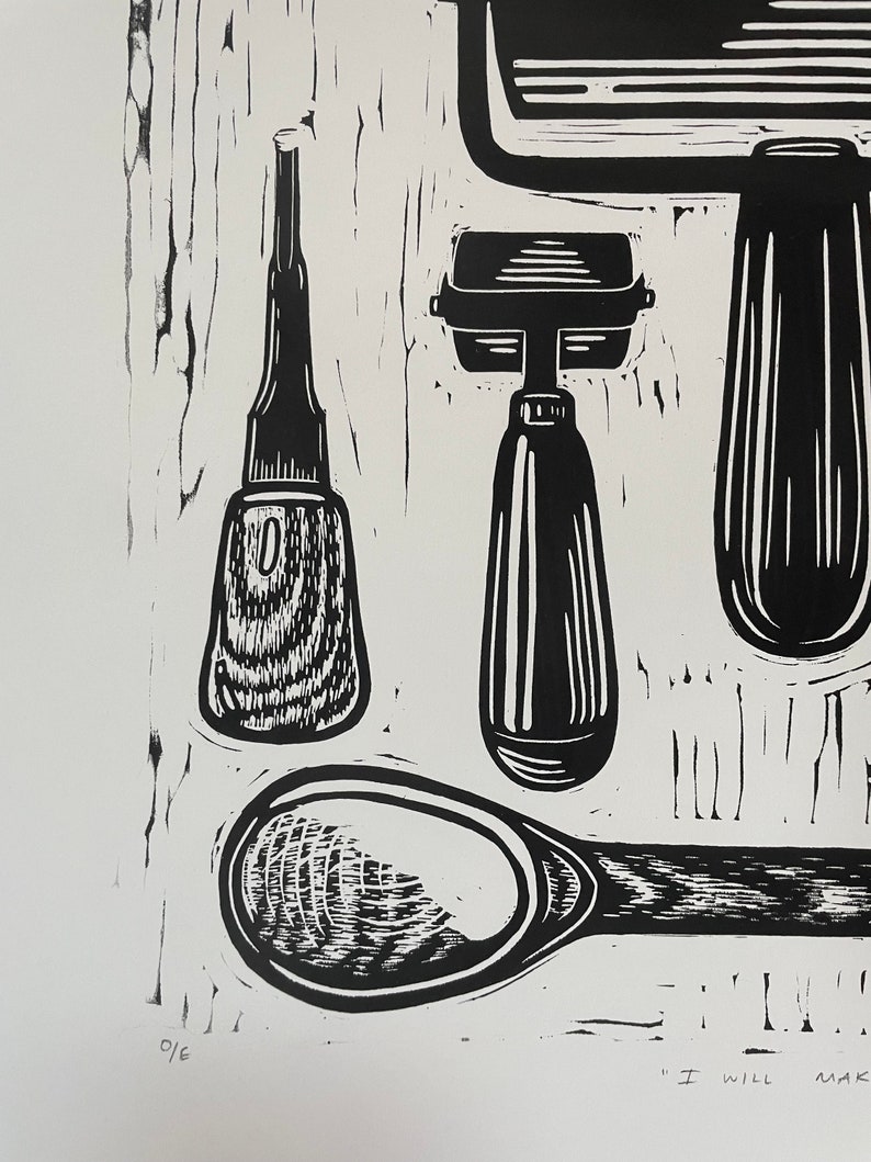 I Will Make- Original Linocut Print of Printmaking Equipment - Etsy