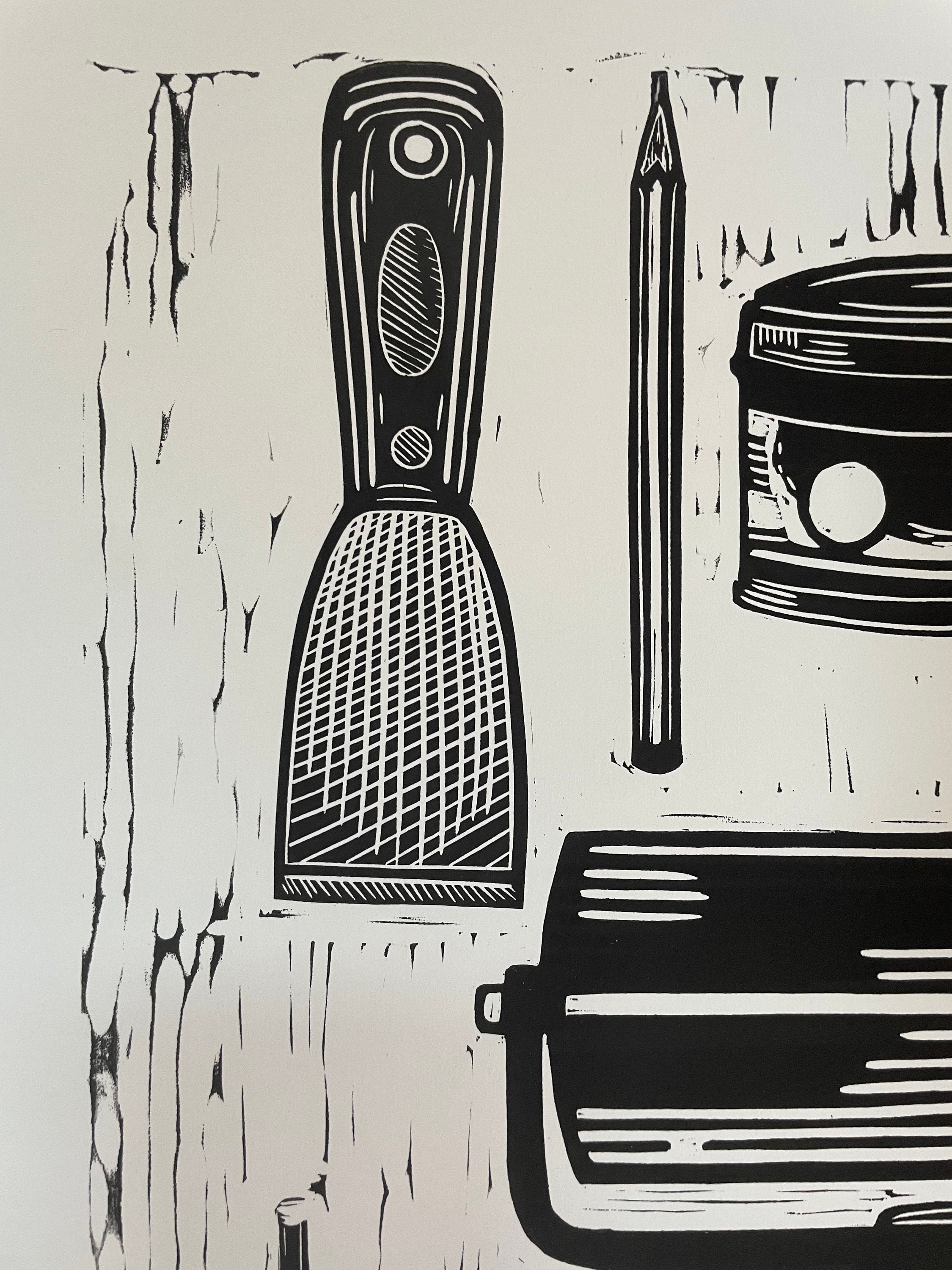 I Will Make- Original Linocut Print of Printmaking Equipment - Etsy