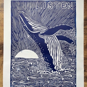 Ocean Life #1- Original Linocut Print of a Humpback Whale - Etsy