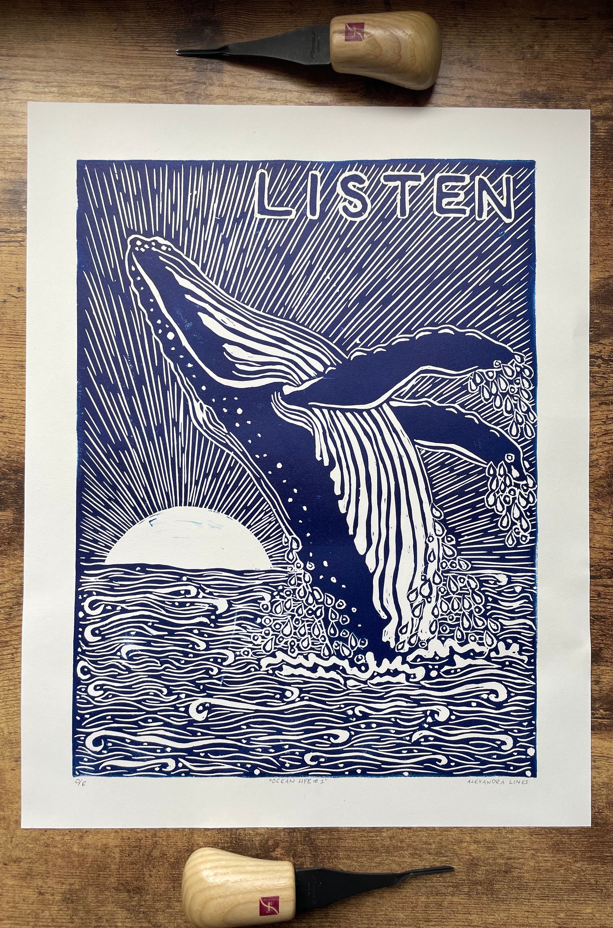 Ocean Life #1- Original Linocut Print of a Humpback Whale - Etsy