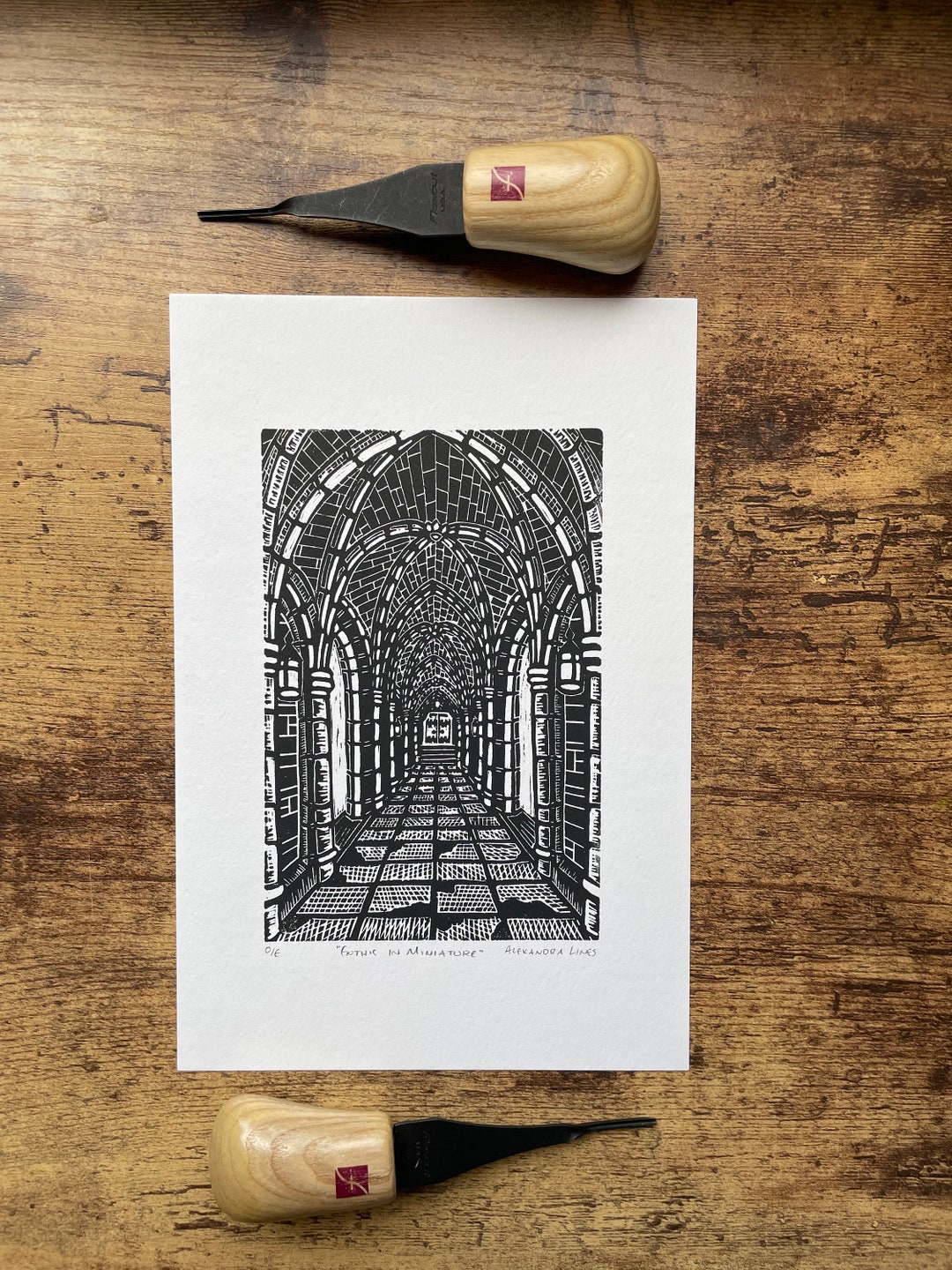 Gothic in Miniature- Original Linocut Print of a Cathedral Hallway - Etsy