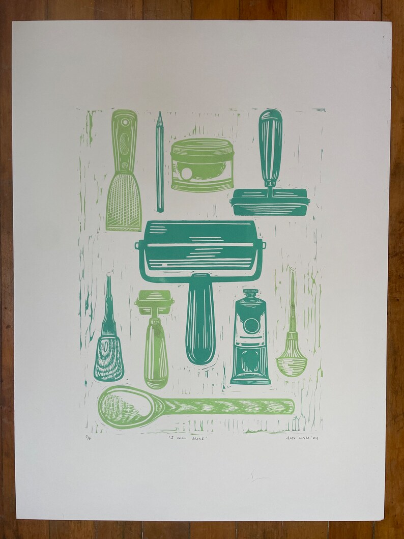 I Will Make- Original Linocut Print of Printmaking Equipment - Etsy