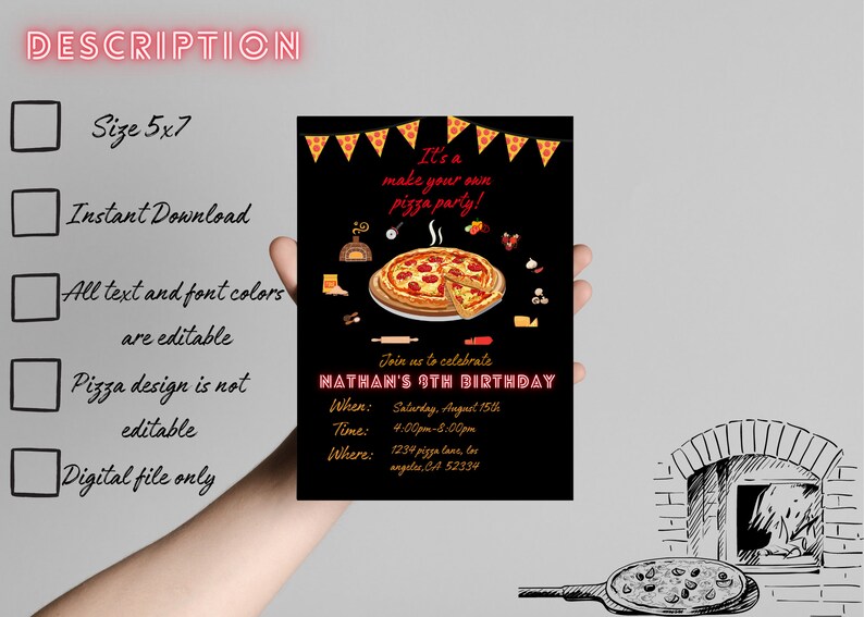 Editable Pizza Party Invitation, Pizza Birthday Party, Make Your Own ...