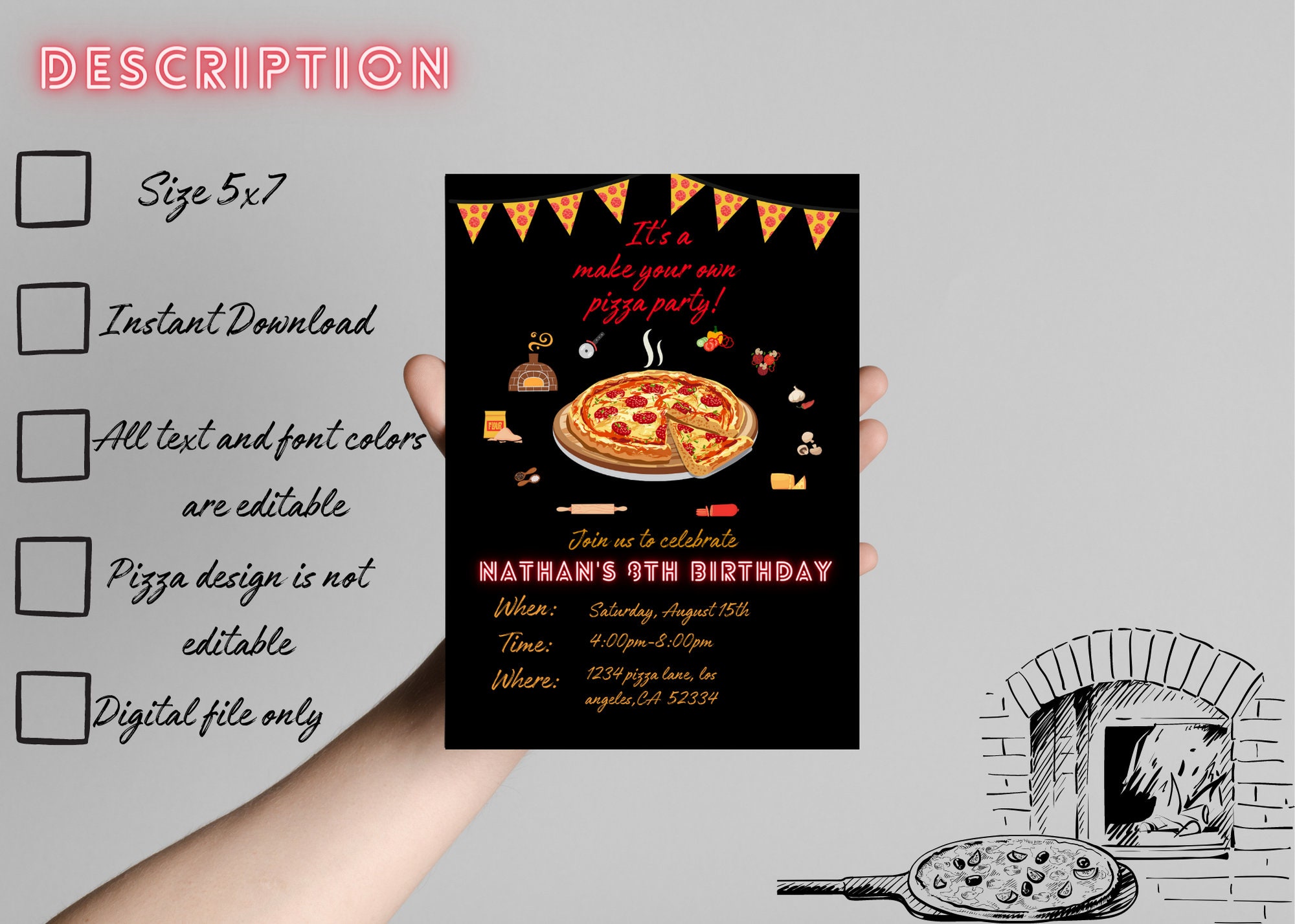Editable Pizza Party Invitation, Pizza Birthday Party, Make Your Own ...