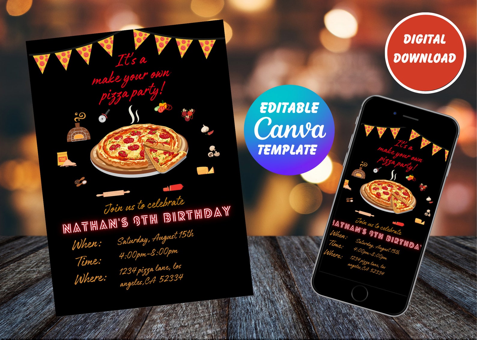 Editable Pizza Party Invitation, Pizza Birthday Party, Make Your Own ...