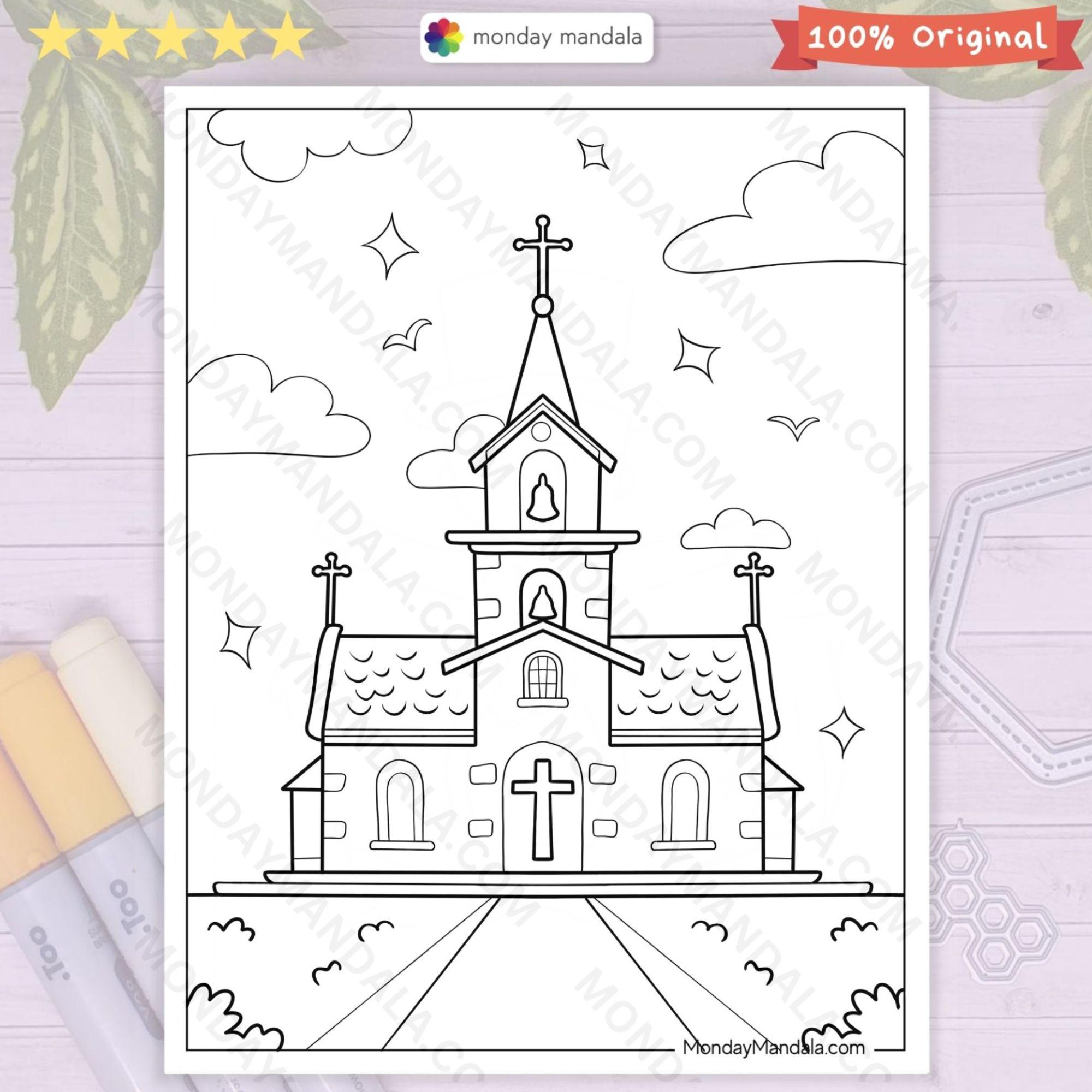 Church Coloring Book Religion Coloring Page Jesus Coloring Sheet Kids ...