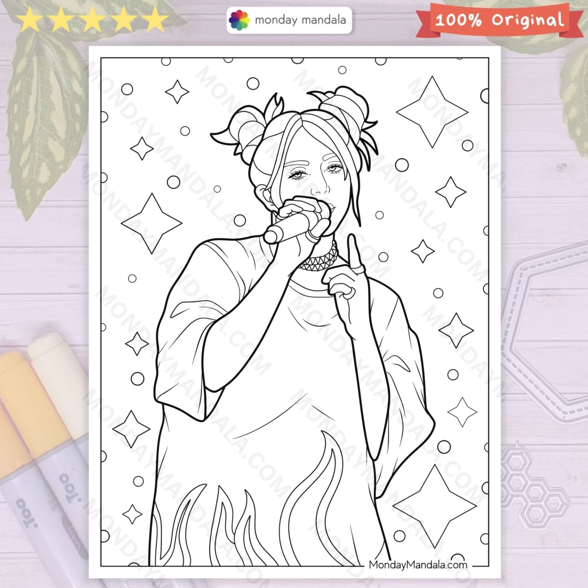 20 Billie Eilish Coloring Pages: Music-themed Activity for Fan Parties ...