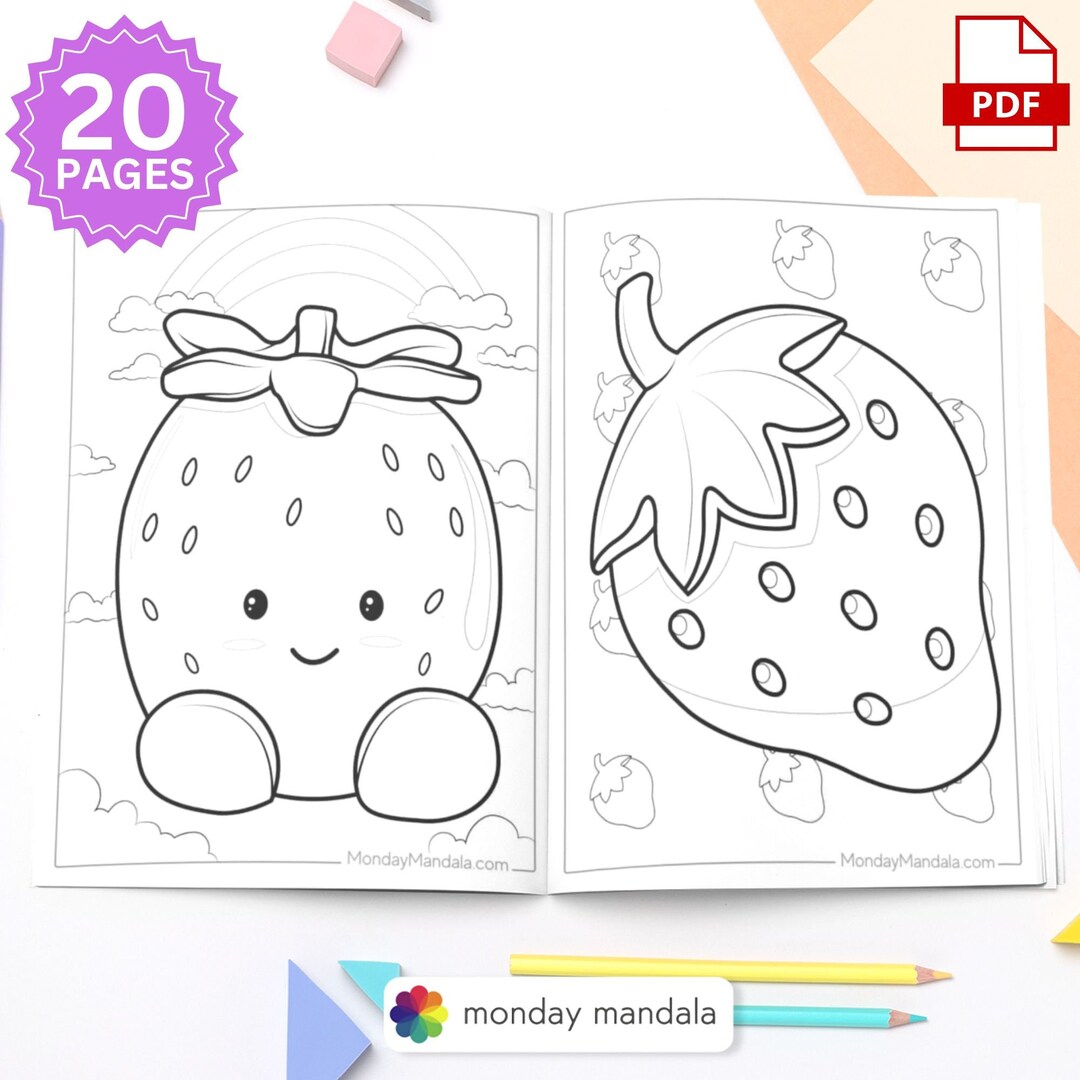 Strawberry Coloring Book Kids Coloring Page Food Printable PDF Fruit ...