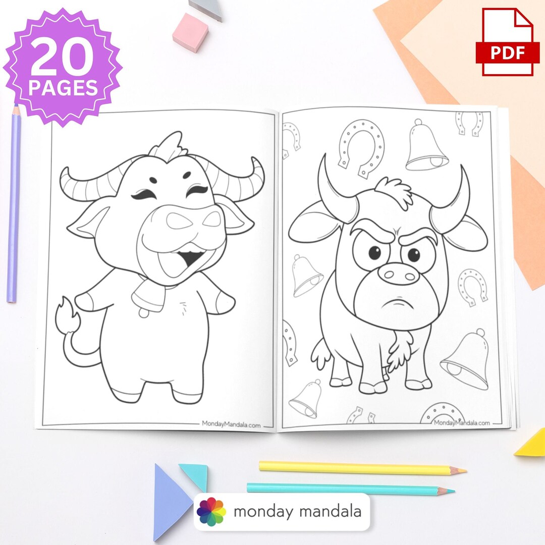 Bull Coloring Pages Printable PDF Kids Coloring Sheet Simple Animal ...