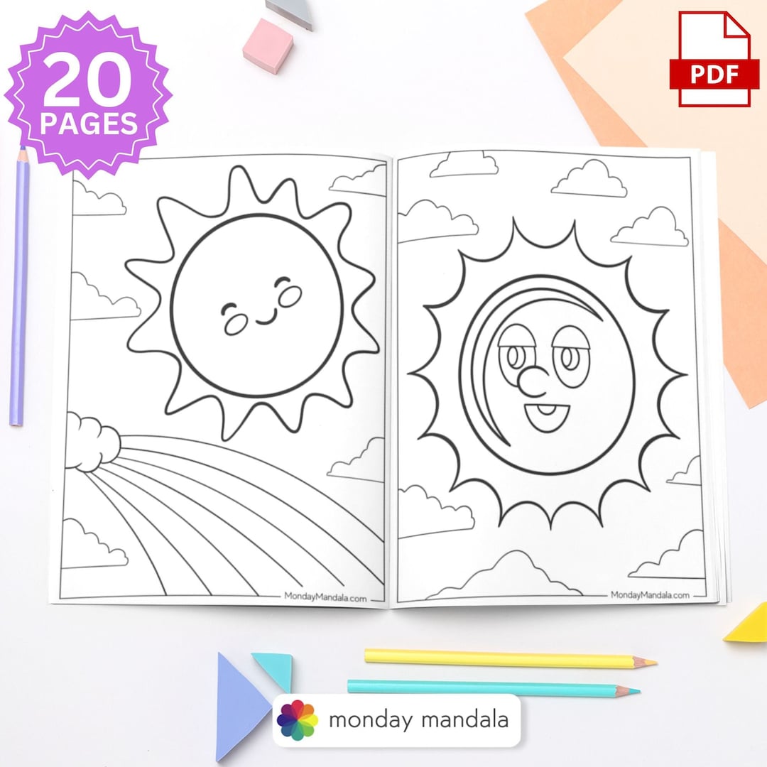 Sun Coloring Book Kids Coloring Page Nature Coloring Bundle Star ...