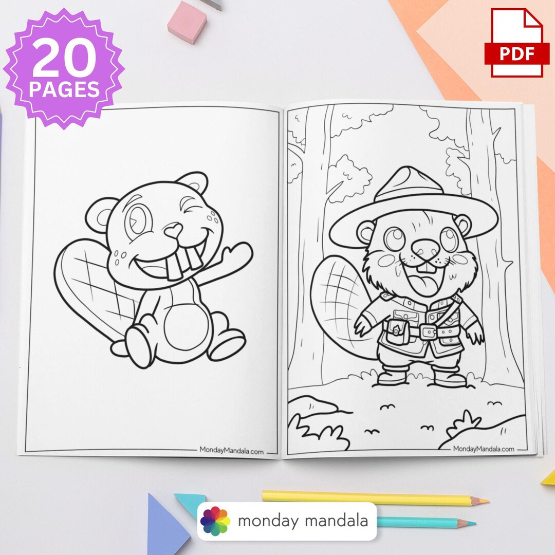 Beaver Coloring Book Animal Printable PDF Otter Coloring Page Badger ...