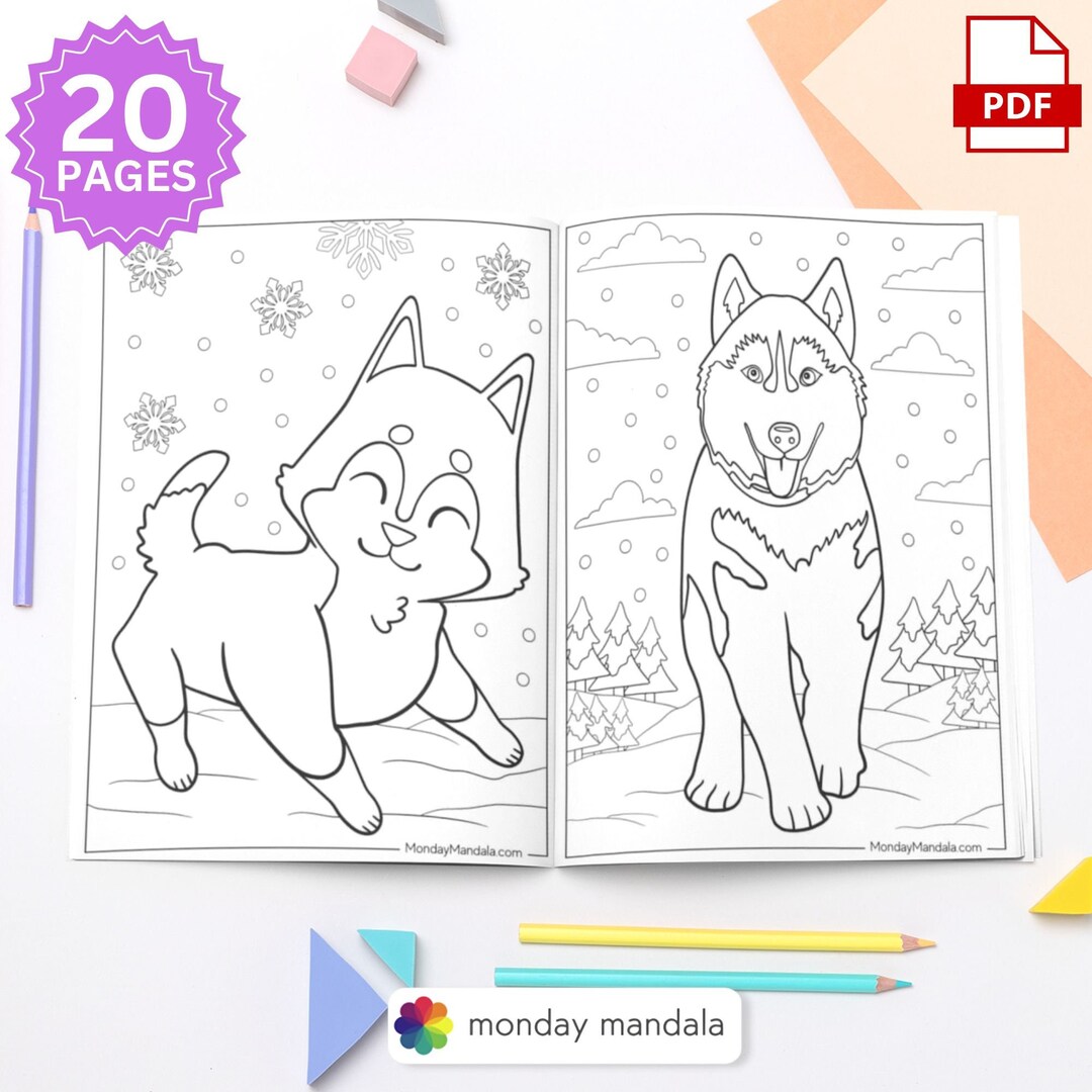 Husky Coloring Book Kids Coloring Sheet Dog Printable PDF Puppy ...