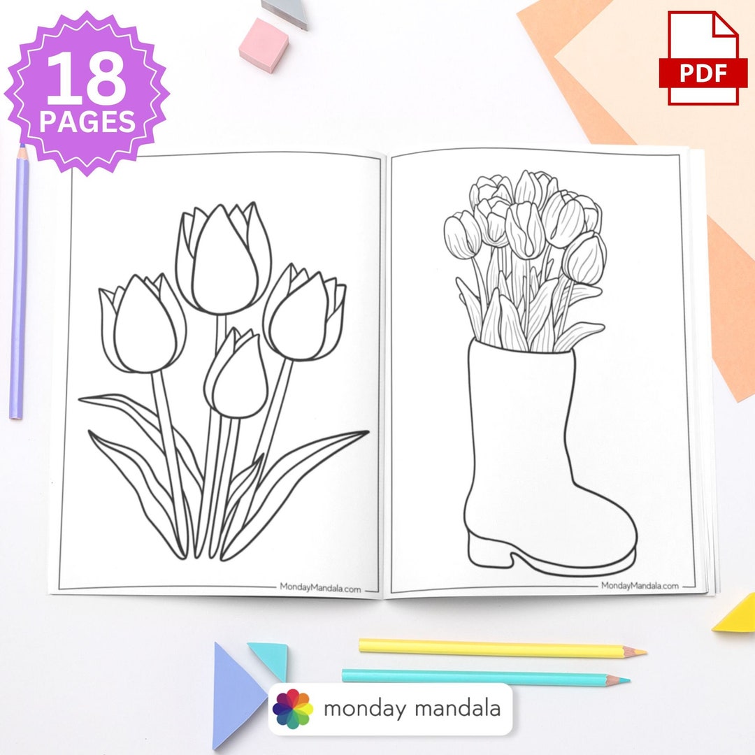 Tulip Coloring Book Kids Coloring Page Flower Coloring Bundle Girls ...