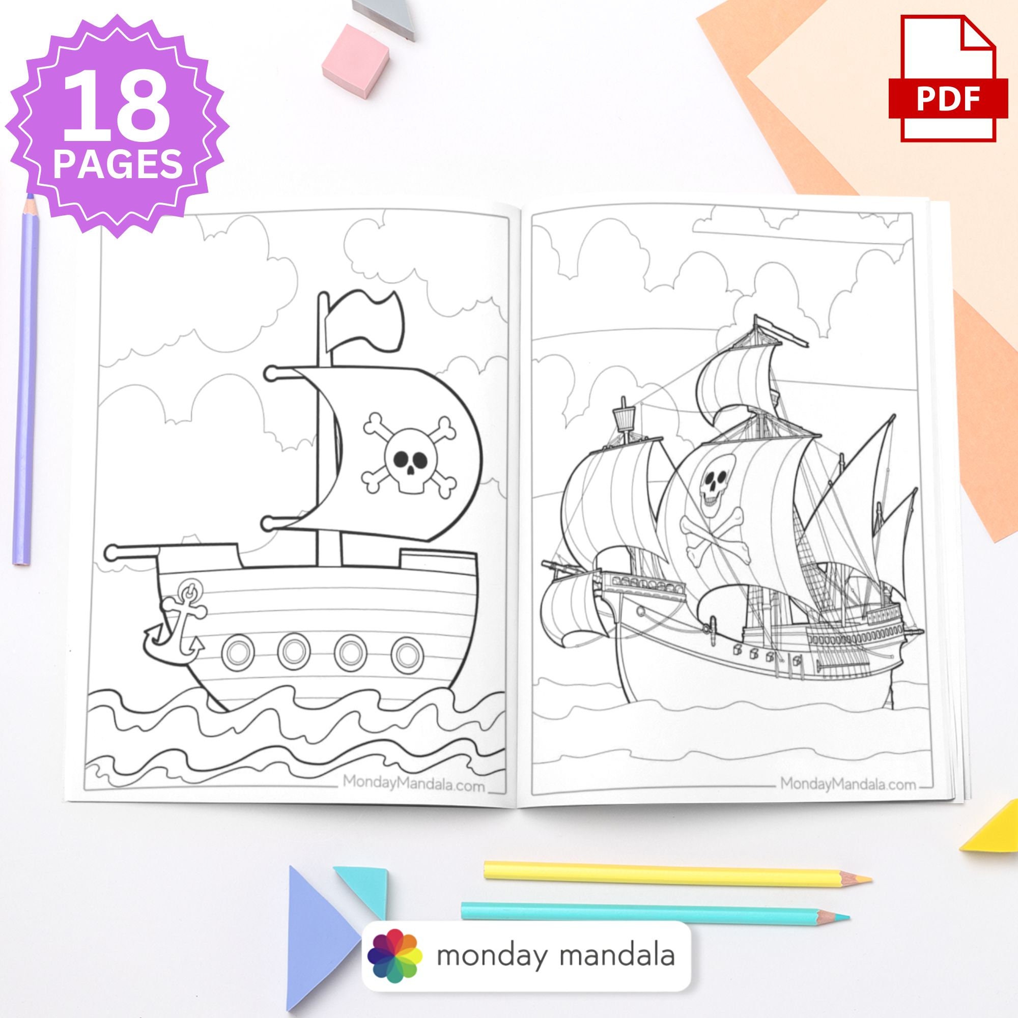 Pirate Ship Coloring Page Easy Coloring Book for Kids Printable PDF ...