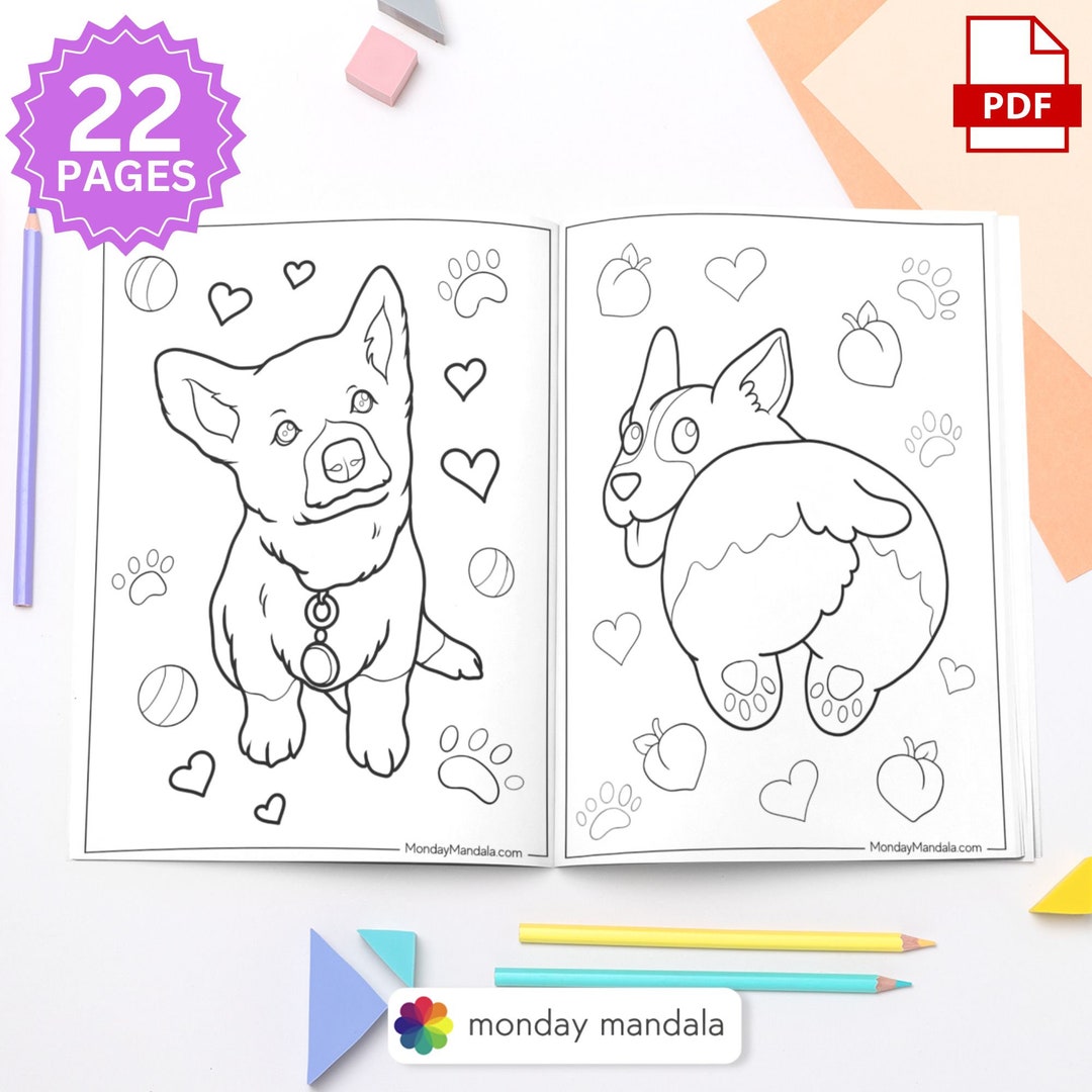 Corgi Coloring Book Printable PDF Kids Coloring Sheet Digital Download ...