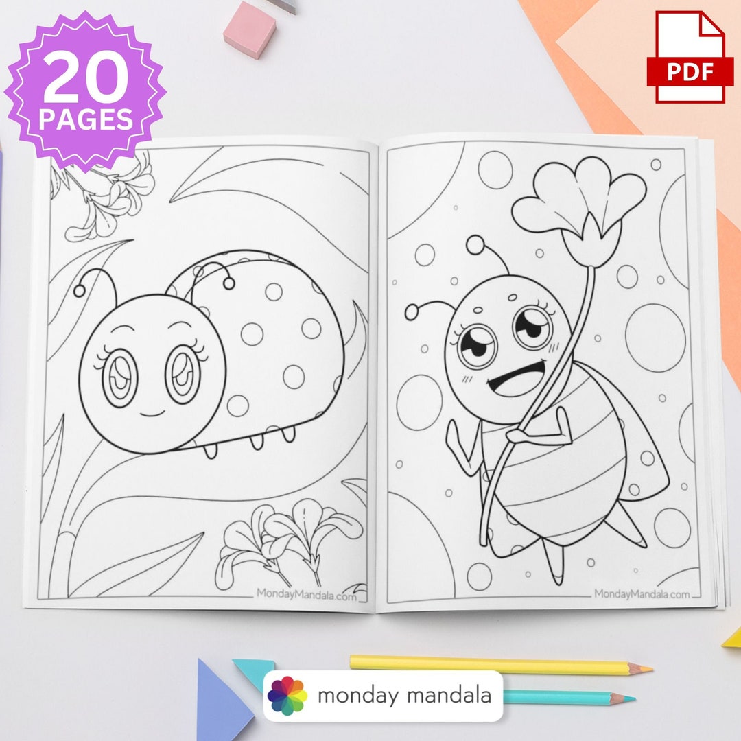 Ladybug Coloring Book Insect Coloring Sheet Animal Printable PDF Beetle ...