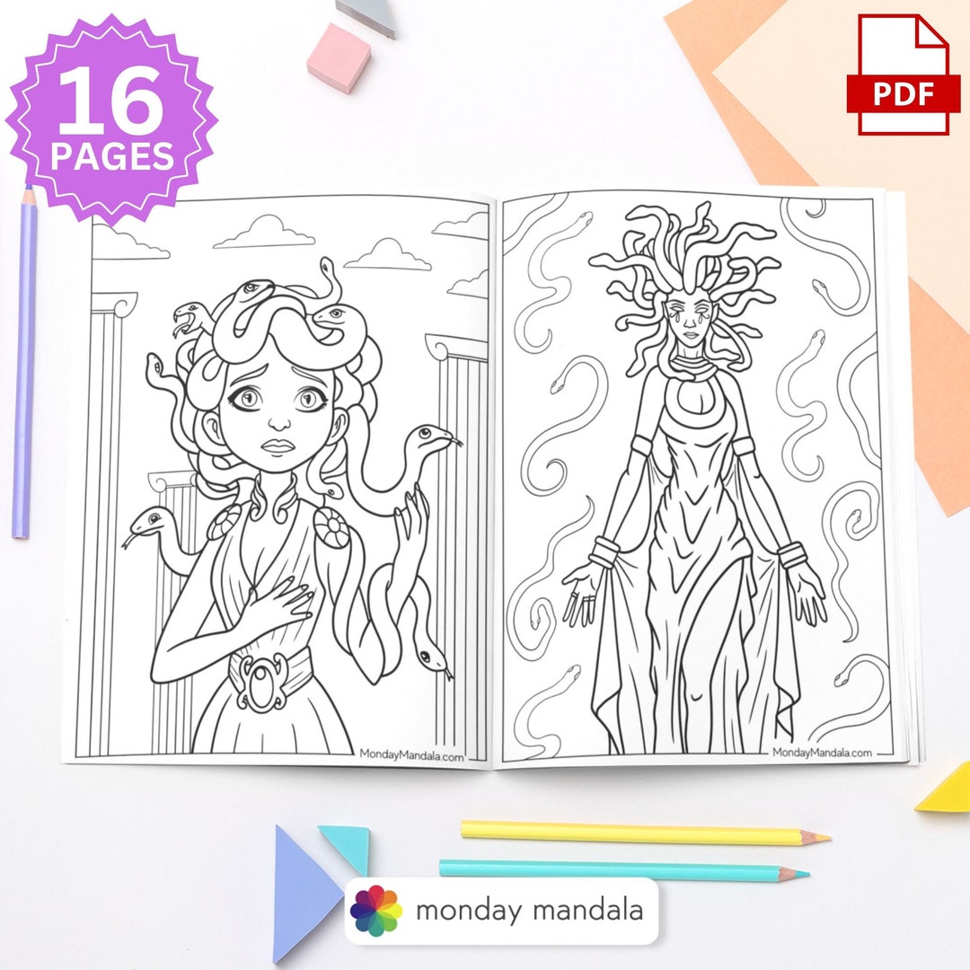 Medusa Coloring Book Kids Coloring Page Greek Mythology Digital Art ...