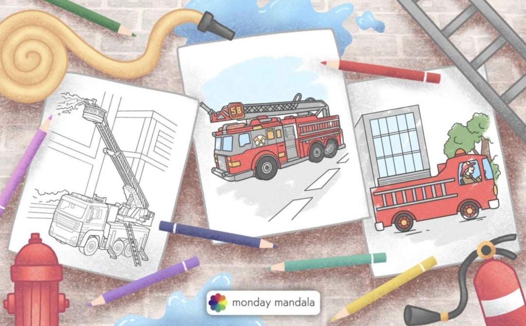 Fire Truck Coloring Sheet Easy Coloring Page Digital Download Kid ...