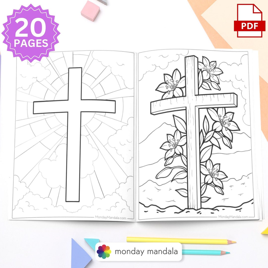 Cross Coloring Book Jesus Coloring Page Kids Printable PDF Religion ...