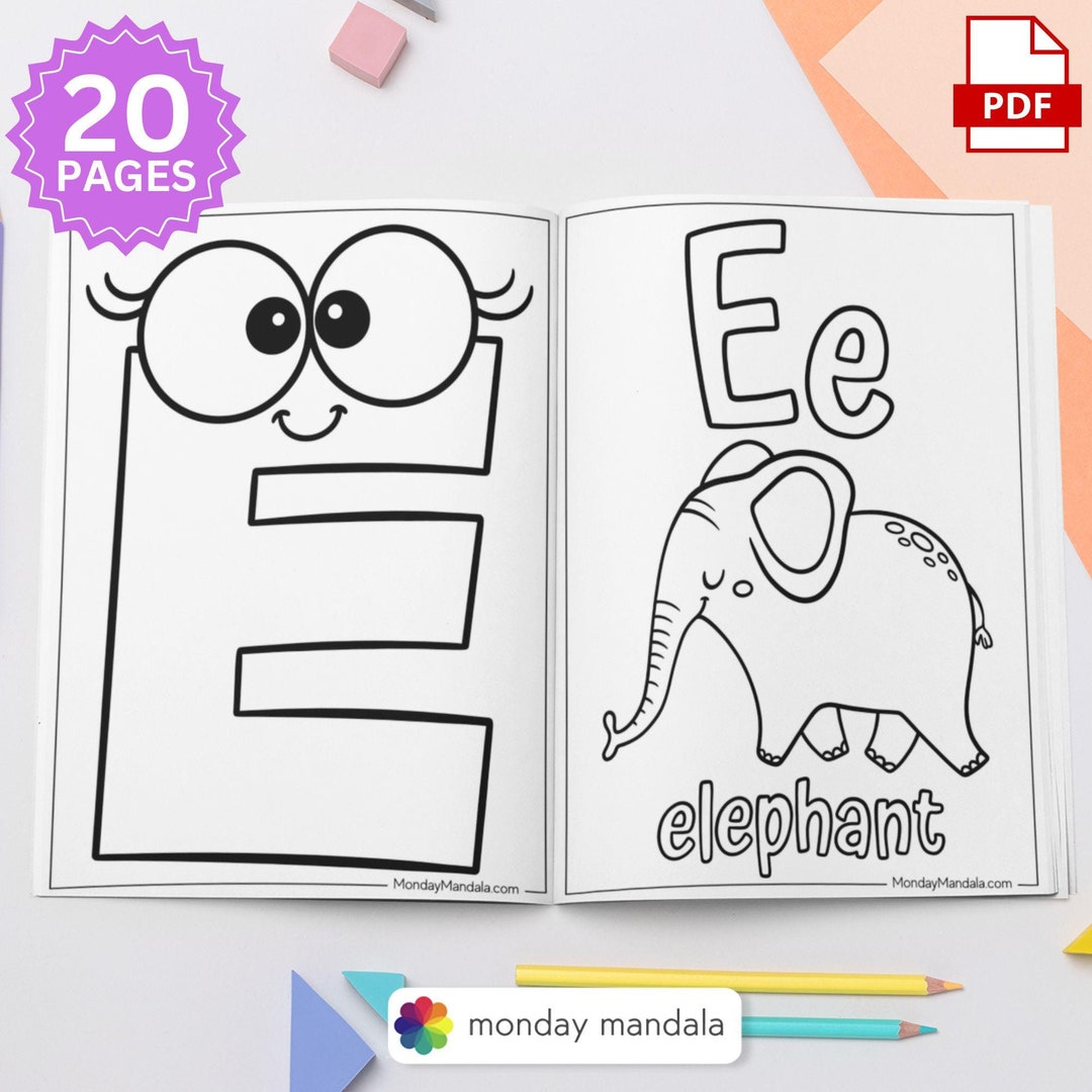 Letter E Coloring Book Alphabet Coloring Pages Kids Coloring Bundle ...