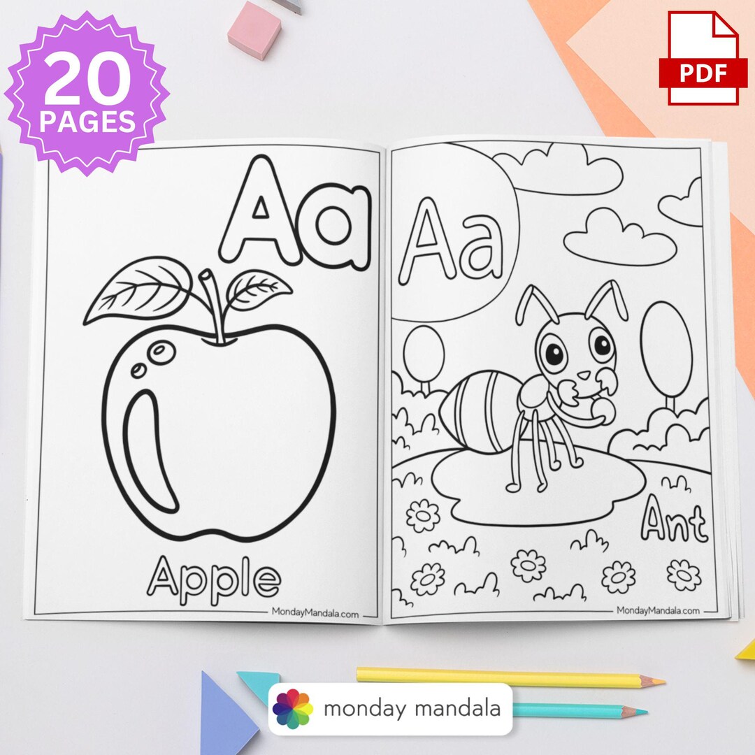 Letter A Coloring Book Alphabet Coloring Pages Kids Coloring Bundle ...
