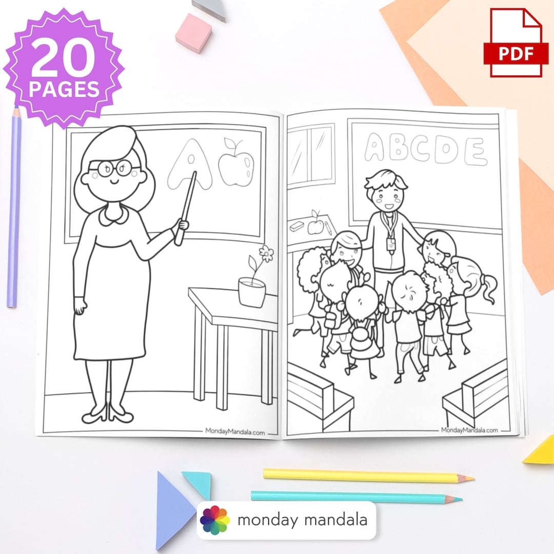Teacher Coloring Book Kids Printable PDF School Coloring Sheet Easy ...