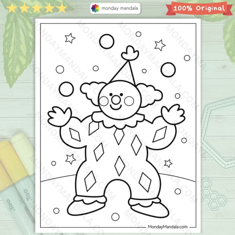 Clown Coloring Book Birthday Coloring Sheet Kids Printable PDF Funny ...