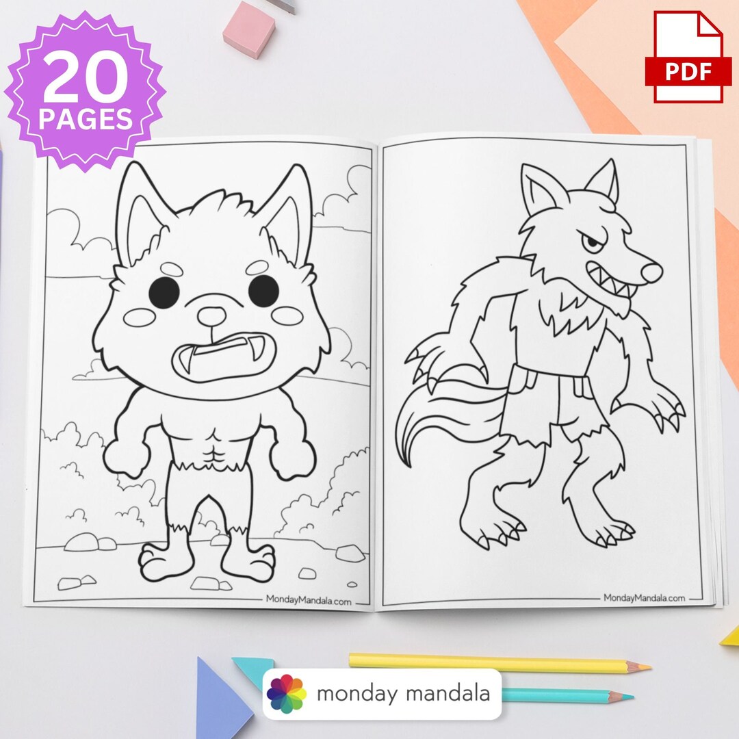 Werewolf Coloring Book Halloween Coloring Page Monster Printable PDF ...