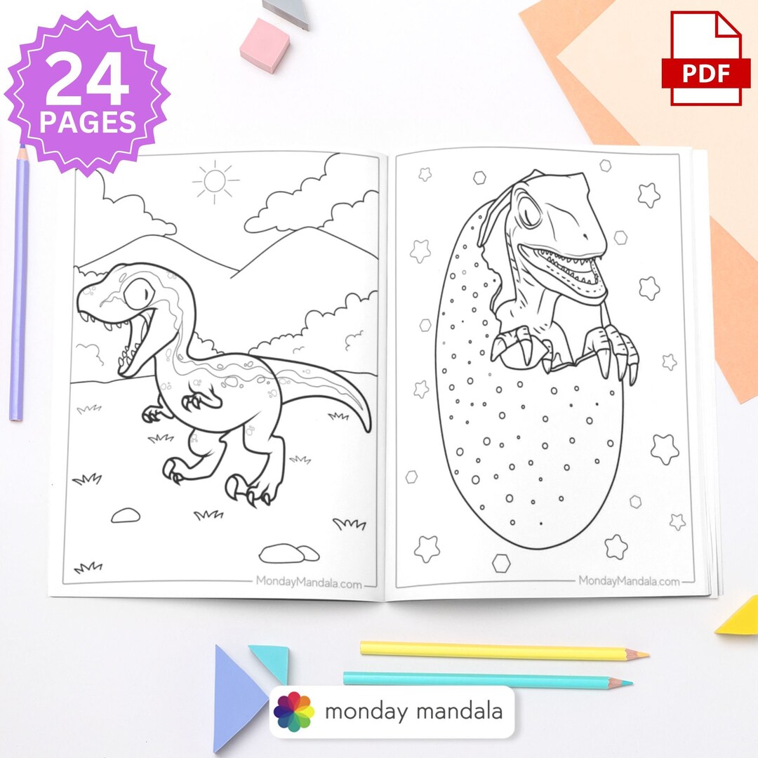 Velociraptor Coloring Book Kids Coloring Page Dinosaur Digital Art ...