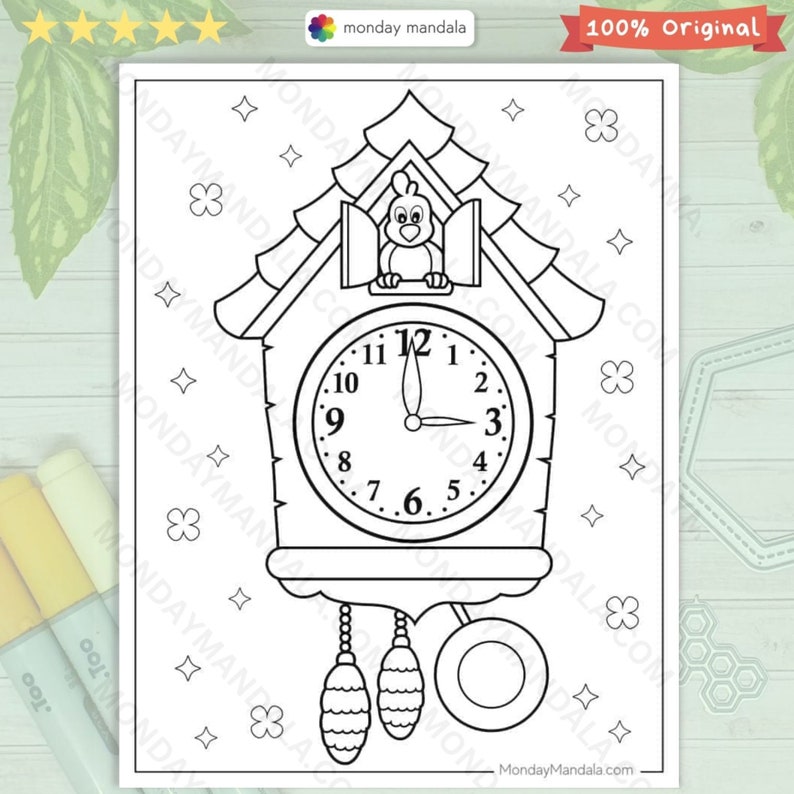 Clock Coloring Book Kids Machine Coloring Page Time Digital Art ...