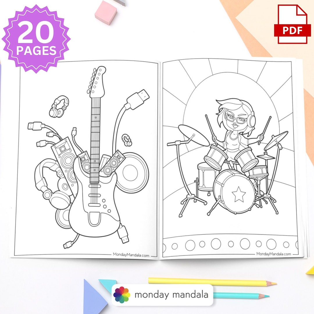 Music Coloring Book Kids Coloring Sheet Dance Printable PDF Instruments ...