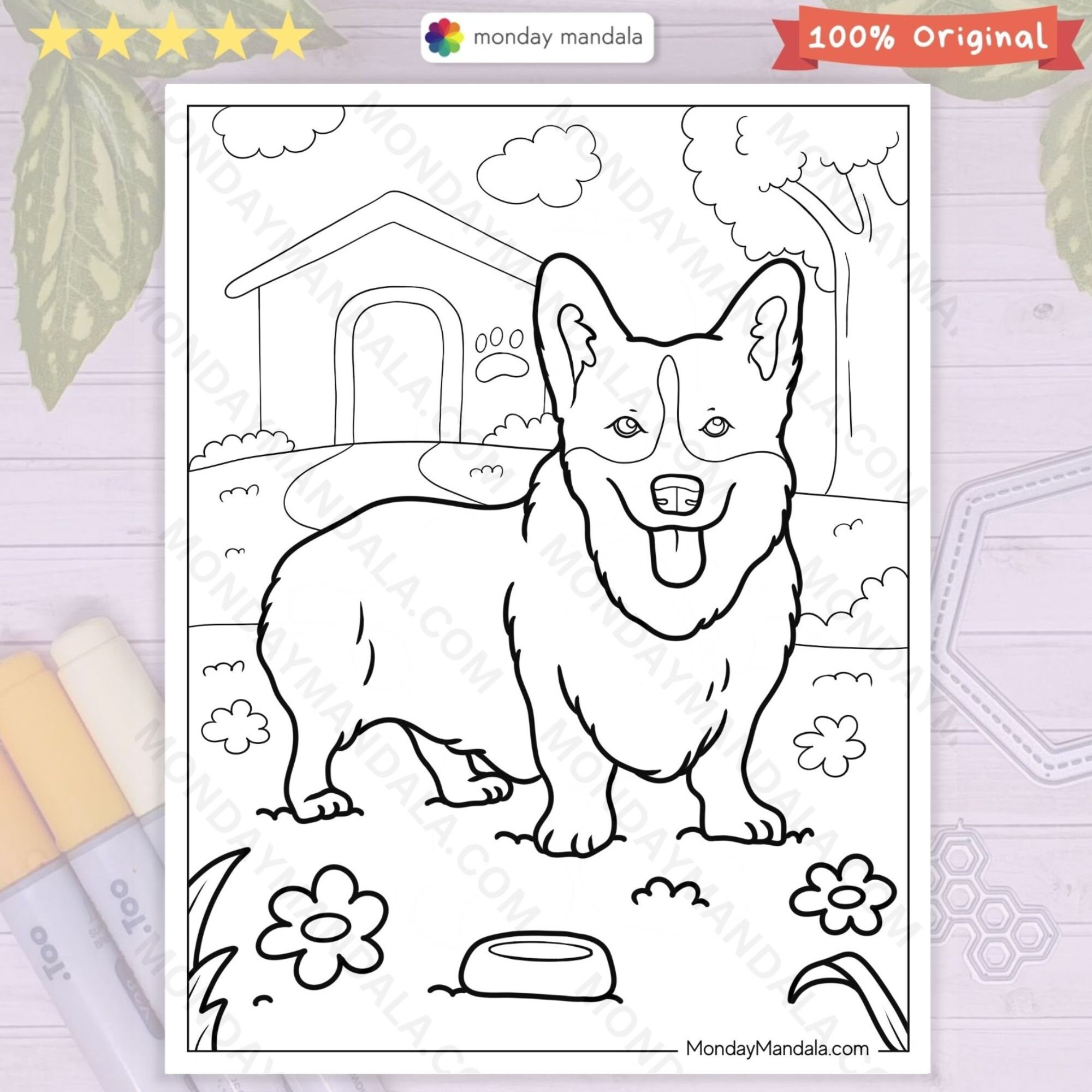 Corgi Coloring Book Printable PDF Kids Coloring Sheet Digital Download ...