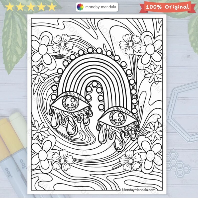 Trippy Coloring Book Adults Coloring Pages Greyscale PDF Intermediate ...