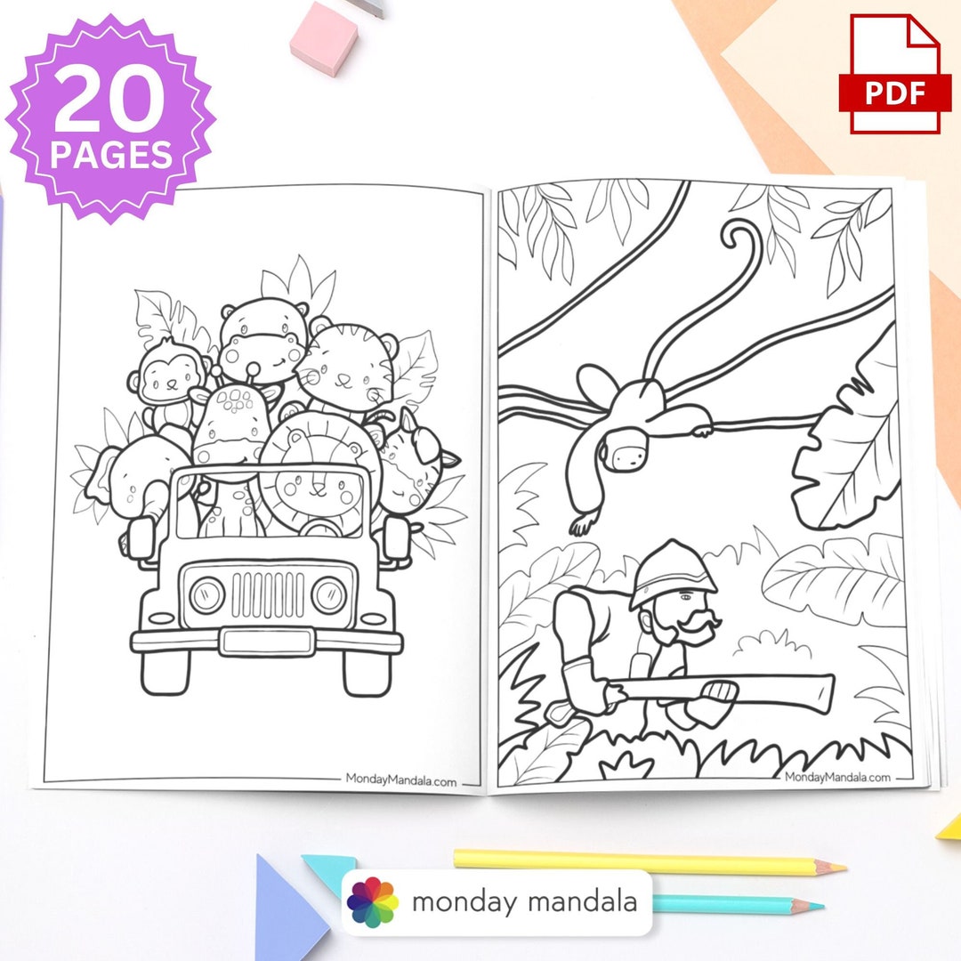 Jungle Coloring Book Forest Coloring Pages Kids Coloring Sheet Animal ...