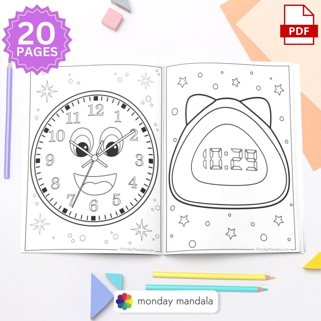 Clock Coloring Book Kids Machine Coloring Page Time Digital Art ...