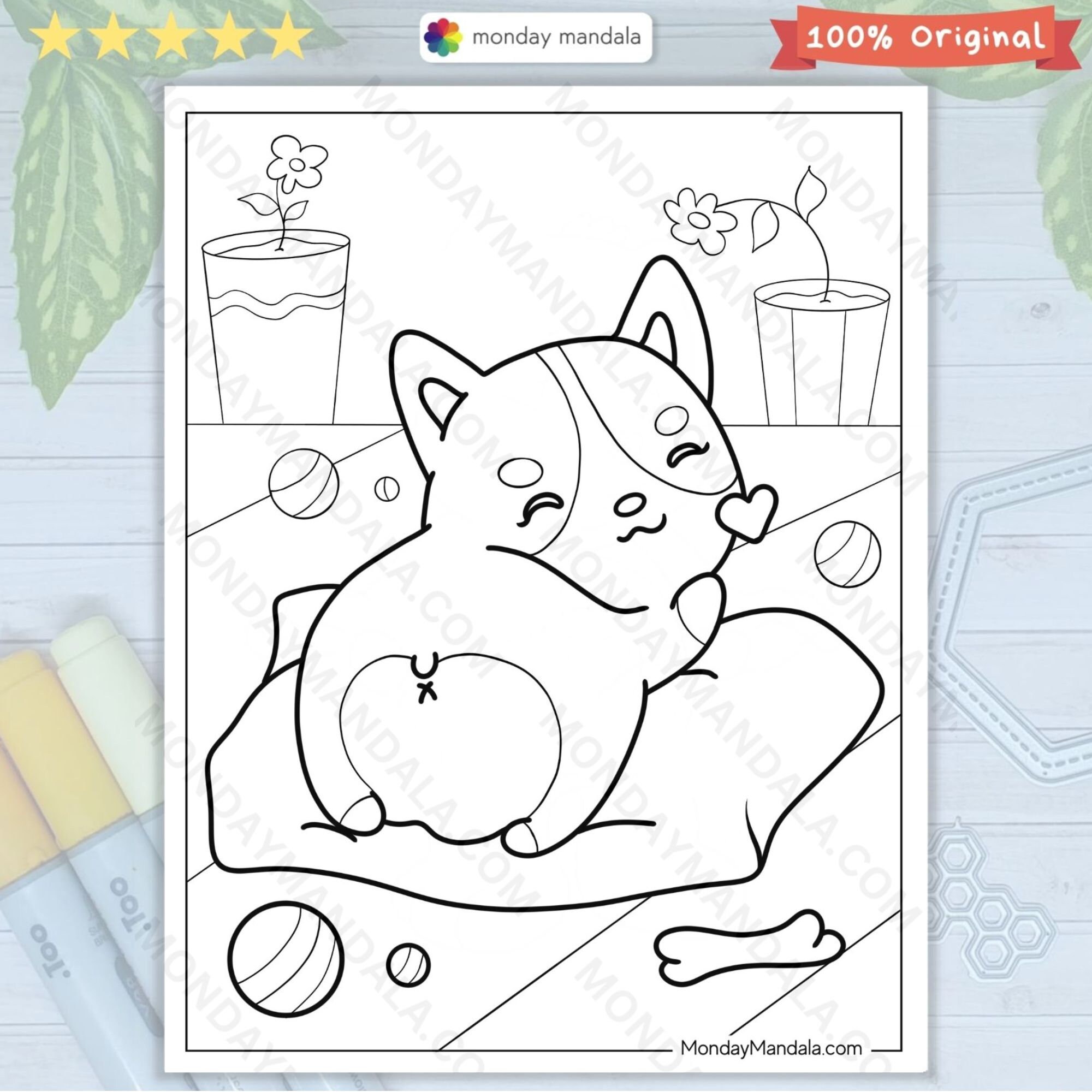 Corgi Coloring Book Printable PDF Kids Coloring Sheet Digital Download ...