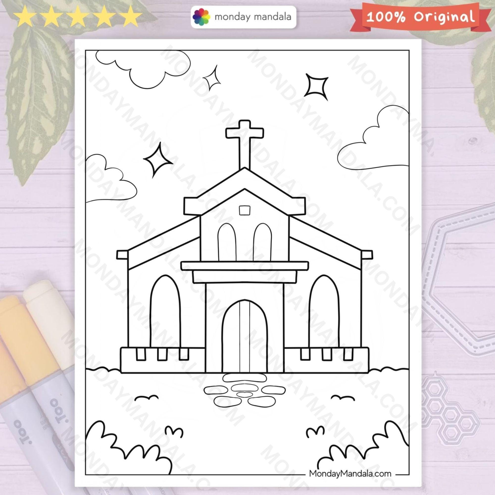 Church Coloring Book Religion Coloring Page Jesus Coloring Sheet Kids ...