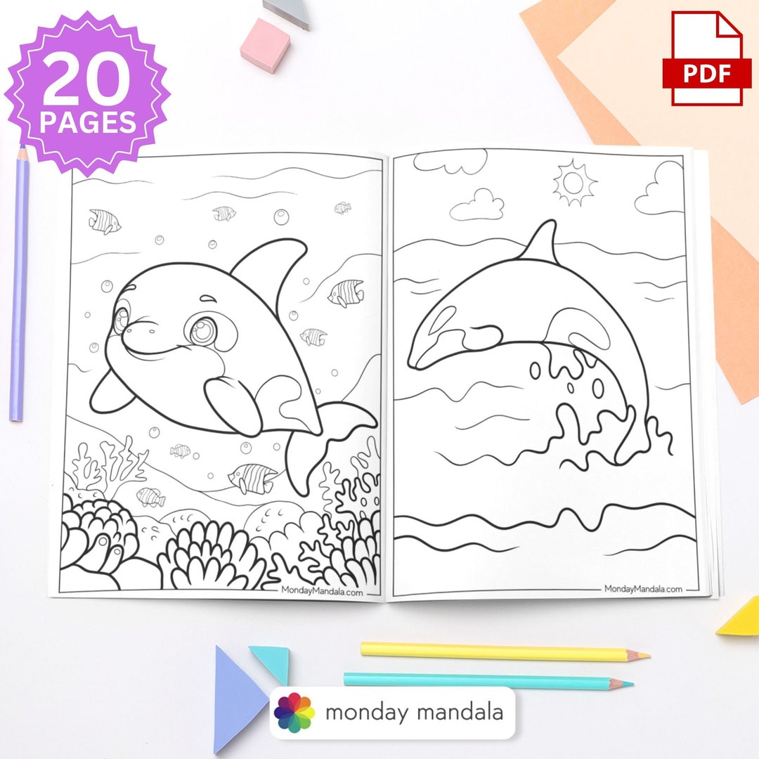 Killer Whale Coloring Book Kids Coloring Page Orca Coloring Bundle ...