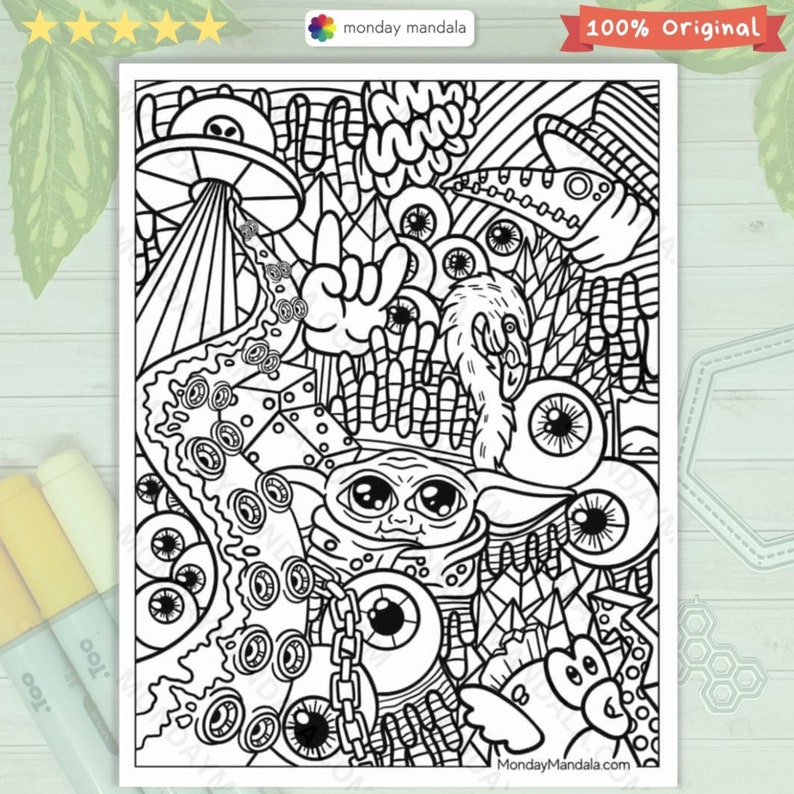 Trippy Coloring Book Adults Coloring Pages Greyscale PDF Intermediate ...