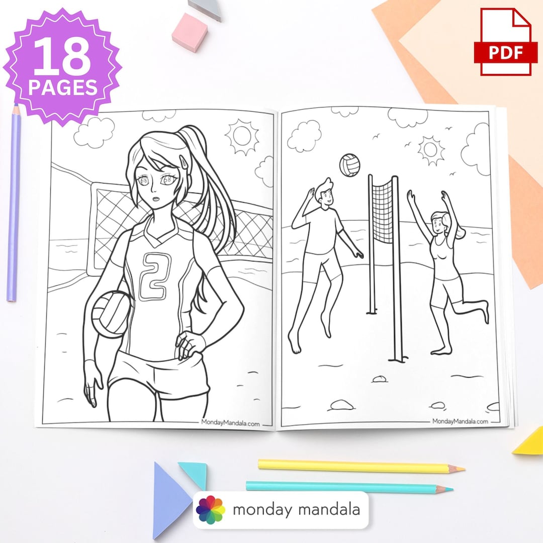 Volleyball Coloring Book Kids Coloring Page Sports Printable PDF Ball ...