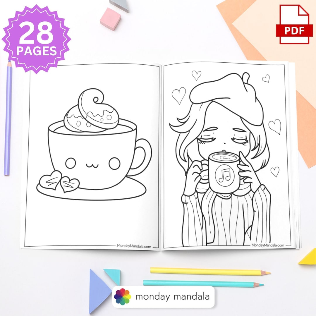 Coffee Coloring Book Adult Espresso Coloring Sheet Cappuccino Coloring ...