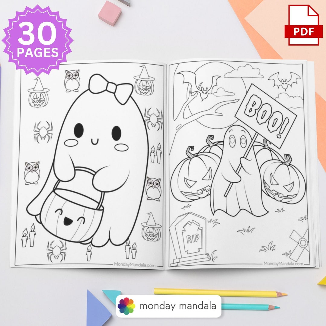 Ghost Coloring Book Halloween Coloring Bundle Kids Printable PDF ...